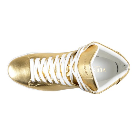 Versace | Shoes | Versace Mens Gold Leather Medusa Fashion Sneakers ...